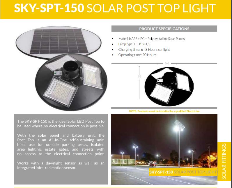 SUPER SKY-SPT- 150 Solar Post Top Light - Led Technology SA